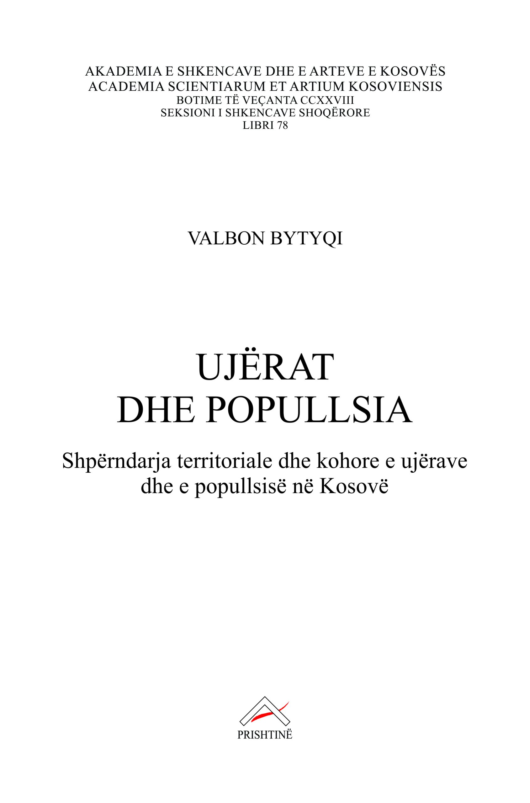 Ujërat dhe popullsia – Akademia e Shkencave dhe e Arteve e Kosovës
